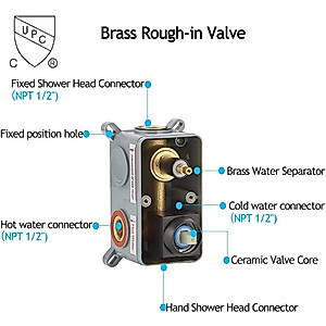 JingGang Matte Black Shower System 12 Inch Bathroom Luxury Rain Mixer Shower Combo Set Wall Mounted Rainfall Shower Head and Handheld System Shower Faucet Set Rough-in Valve Body and Trim Included