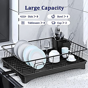 Aonee Dish Drying Rack, Dish Rack with Drainboard, Cutlery Holder, Rust-Proof Metal Dish Racks for Kitchen Counter