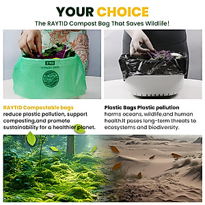 RAYTID Compostable trash Bags 2.6 Gallon Compost Bags for Kitchen Countertop Bin 1.3,2,3, Gallon, 120 Count,Small Kitchen Food Scrap Waste Bags,ASTM D6400, US BPI & Europe OK Compost Home Certified