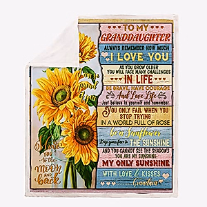 Sunflower Throw Blankets, to My Granddaughter Blanket from Grandma, Birthday Gifts for Granddaughter, Adult Granddaughter Gifts, Throw Blanket 50” x 60”