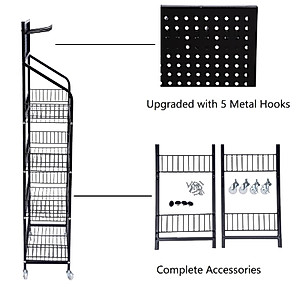 4-Tier Kitchen Baker's Racks Snack Display Rack Organizer with Wheels Metal Standing Shelf Units for Bathroom Living Room Office Garage 19.6 x 10.6 x55in,150lbs Loading(Black)