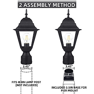 Windben Outdoor Post Light,Lamp Post Light Fixture,Post Lantern with Pier Mount Base,Matte Black,7.4in,Suitable for Gardens,Yards,Balconies,Passages or Entrances,etc