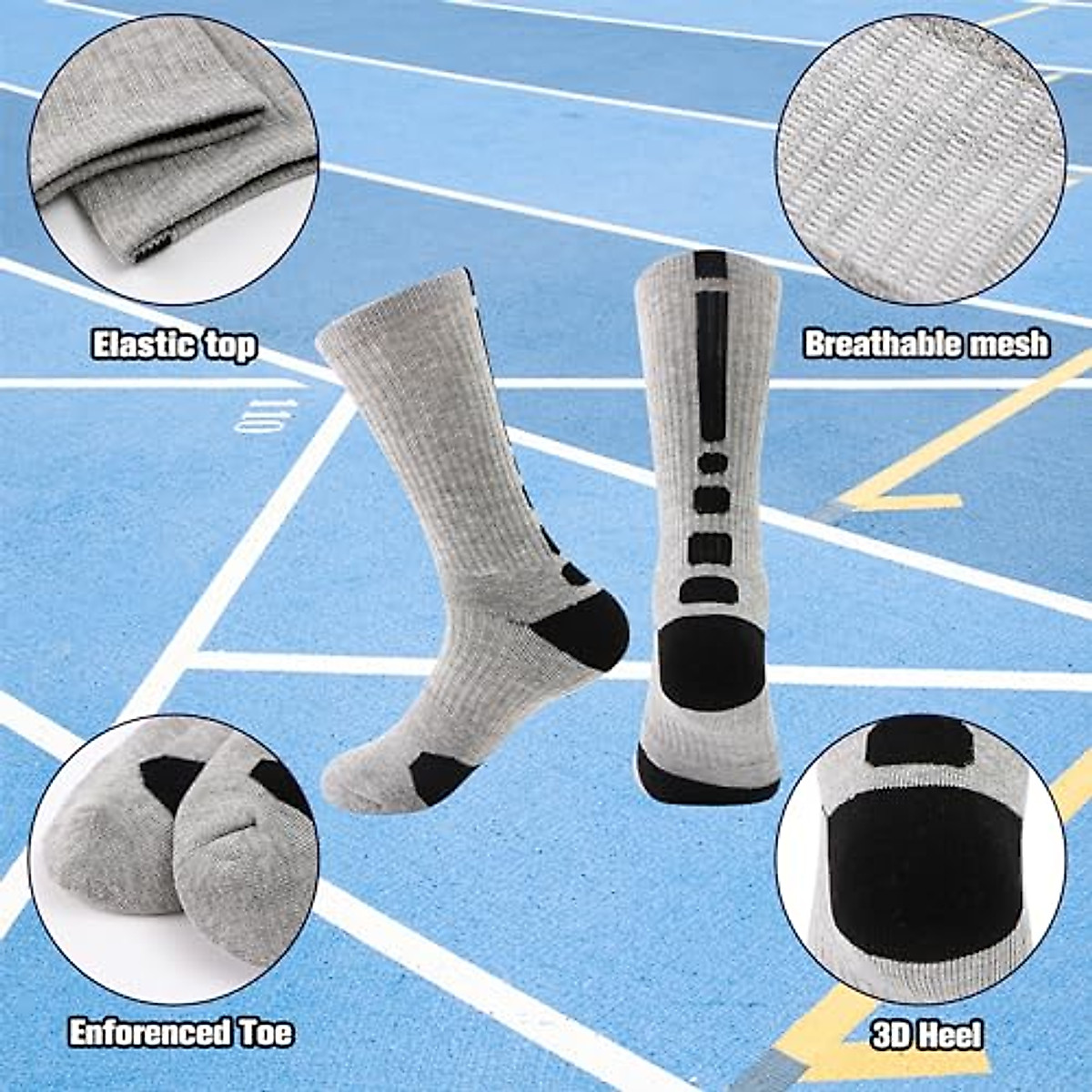 OLCHEE Boys Sock Basketball Soccer Hiking Ski Athletic Outdoor Sports Thick Calf High Elite Crew Sock 8 Pack B, Size M