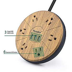 Power Strip Surge Protector 6 AC outlets with 3 USB Ports Charging Station Long Extension Cord Right Angle Flat Plug Widely Spaced Multi Outlets Circuit Breaker Safeguard for Home,Office, Dorm Room