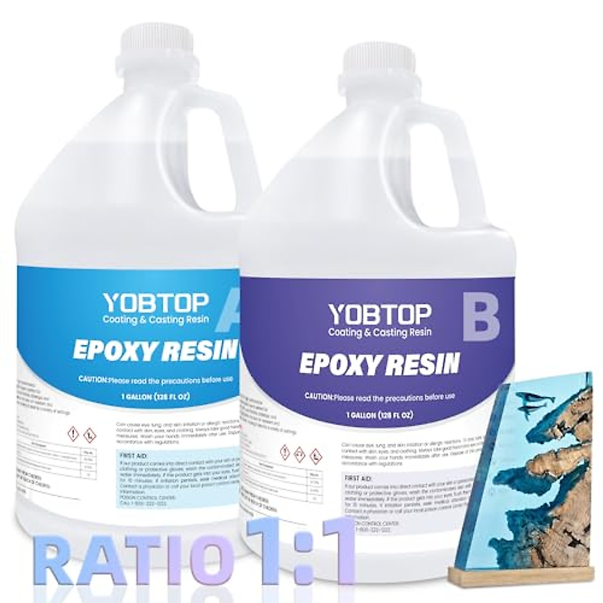 Epoxy Resin 2 Gallon Kit,Crystal Clear Epoxy Resin,Not Yellowing,Bubble Free,Food Safe Resin & Fast Curing Resin for Coating, Casting, Table Top, River table,Countertop, Wood,Jewelry,DIY, Tumblers,Art