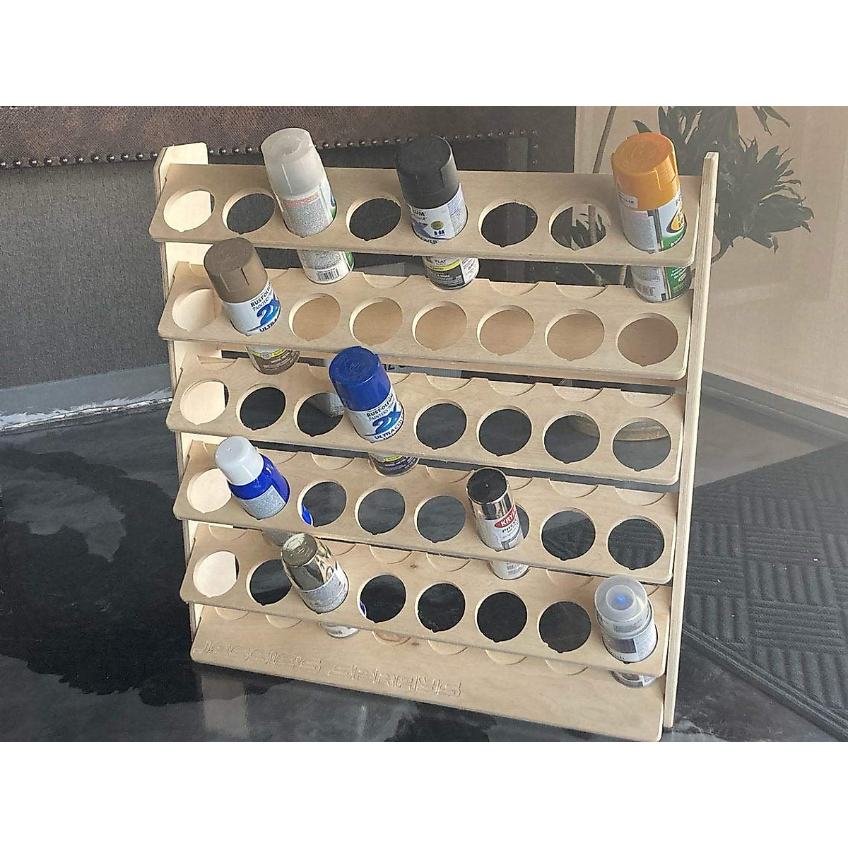 Factory Crafts Spray Can Lube Holder Organization Storage Rack Wood Shelf Case Organizer 40-Slot Plywood
