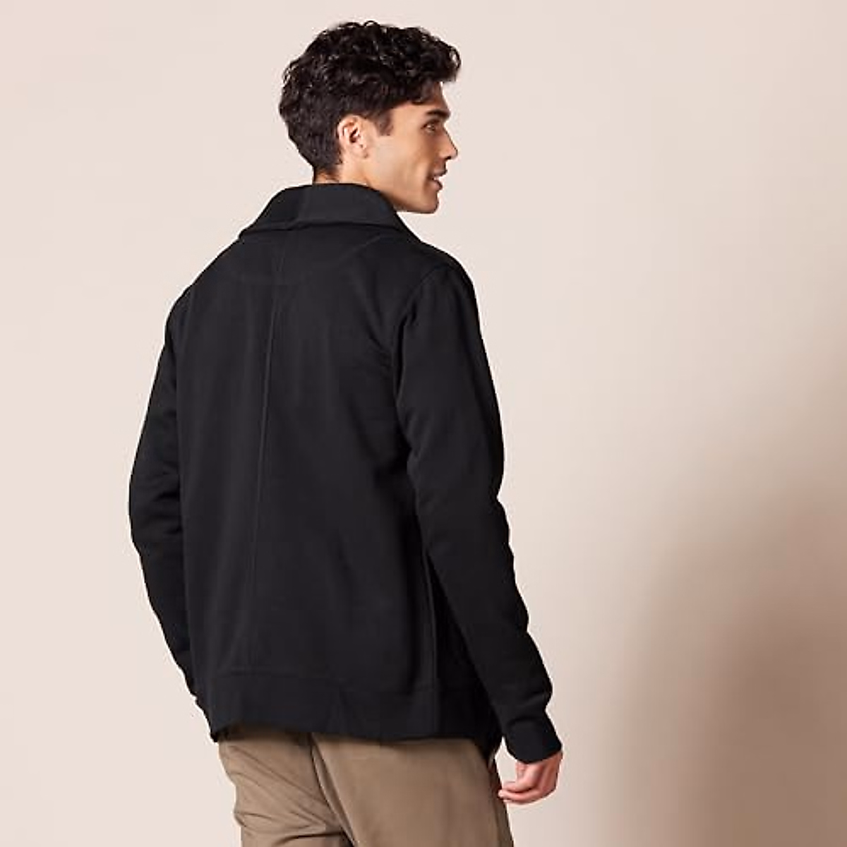 Amazon Essentials Men's Long-Sleeve Fleece Shawl-Collar Cardigan, Black, X-Large