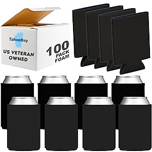 TahoeBay Bulk Can Coolers (100-Pack) Blank Foam Beer Sleeves - Insulated Regular Size Cold Soda Drink Holder Pack - Sublimation Beverage Sleeve Insulators Set for Standard 12oz Cans (Black)