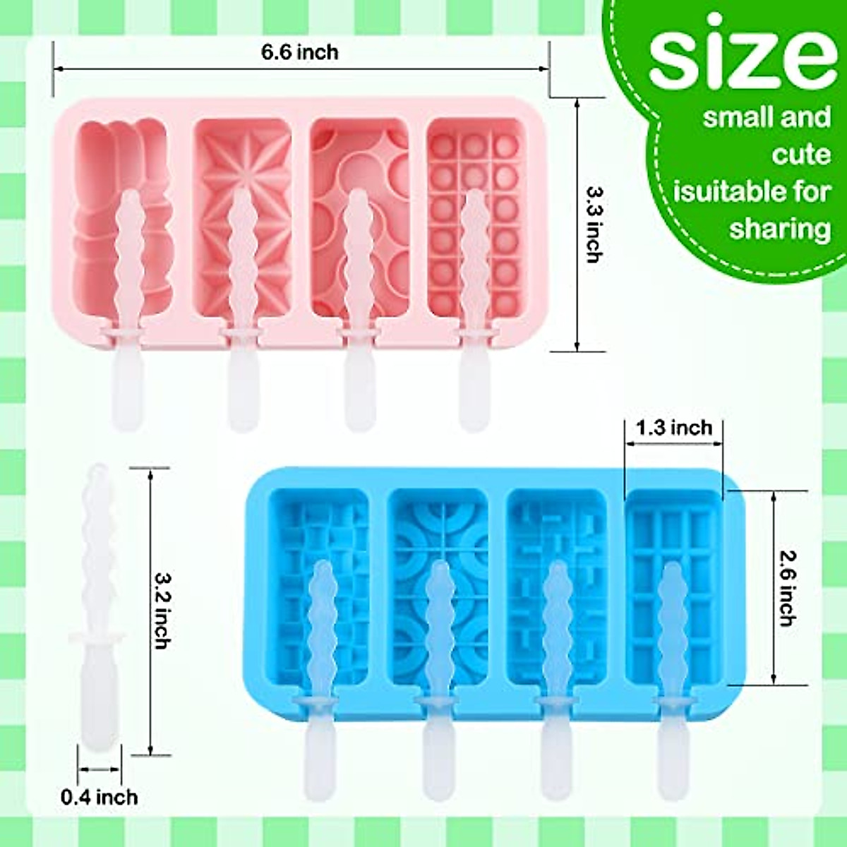 2Pcs 4-cavity Ice Popsicle Molds, 1pcs Love Shape and 1pcs Braided shape, Silicone Tray Each With Lids and 4 Slots and 4 Plastic Sticks - Ideal for Homemade Ice Cream, Cheese, Chocolate, etc