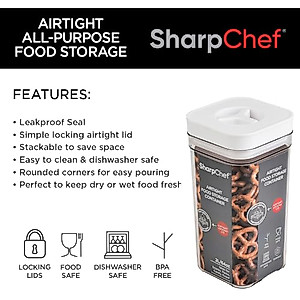 SharpChef Airtight Twist & Lock Food Storage Container with locking lid, Leakproof, Stackable, Kitchen Pantry Organization and Storage, Cereal, Snack, Flour, Sugar, Coffee, BPA-Free (2, 2L)