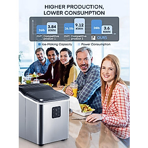 Countertop Ice Maker Machine 𝑺𝒕𝒂𝒊𝒏𝒍𝒆𝒔𝒔 𝑺𝒕𝒆𝒆𝒍, 9 Bullet Ice in 6 Mins, 𝟑𝟎𝒍𝒃𝒔 24h, Self-Clean, 2 Ice Sizes, LCD Display, Portable Ice Maker w/Ice Scoop & Basket, Home/Kitchen/Office