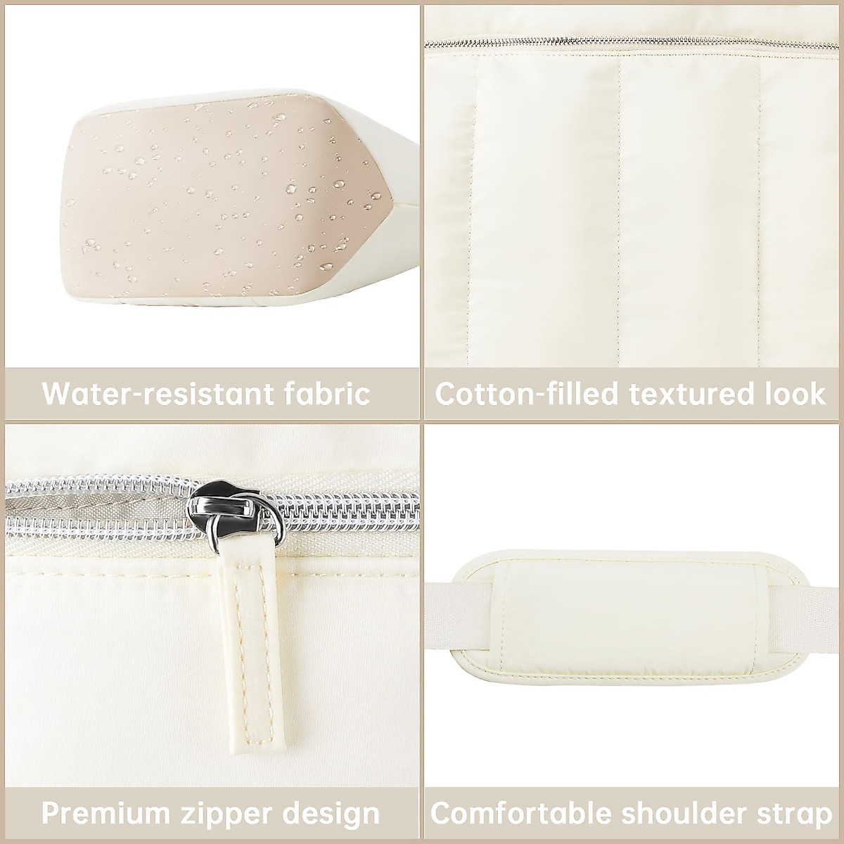 LYAUK Tote Bag with Women, Puffer Tote Bag with Laptop Compartment, Laptop Tote Bag for Women with Zipper, Large Tote Bag Purse Shoulder Bag for Travel Work Gym Overnights Weekend Trips, Beige