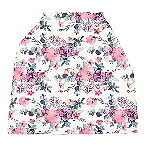 Car Seat Nursing Cover High Chair Cover 4 in 1 Carseat Canopy Nursing Breastfeeding Cover for Baby Girls (Flower)