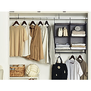 StorageWorks Hanging Closet Organizer with Garment Rod, 4 Section Closet Hanging Shelves, Fabric, Mixing Brown and Gray, 24 ½”W x 12 ¼”D x 28”H