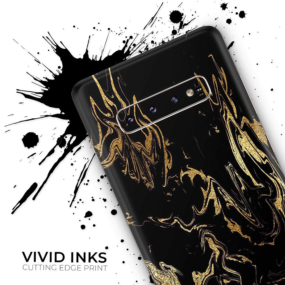 DesignSkinz Black & Gold Marble Swirl V1 Protective Vinyl Decal Wrap Skin Cover Compatible with The Samsung Galaxy S20 (Screen Trim & Back Glass Skin)