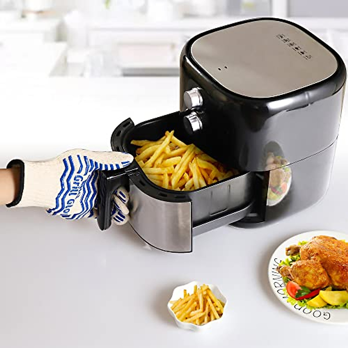 Extreme Heat Resistant BBQ Oven Safety Gloves-BBQ Glove-Grill Gloves,Thick but Light Weight for Kitchen Potholder,Grill,Grilling,Smoker,Barbeque-1 Pair（Blue