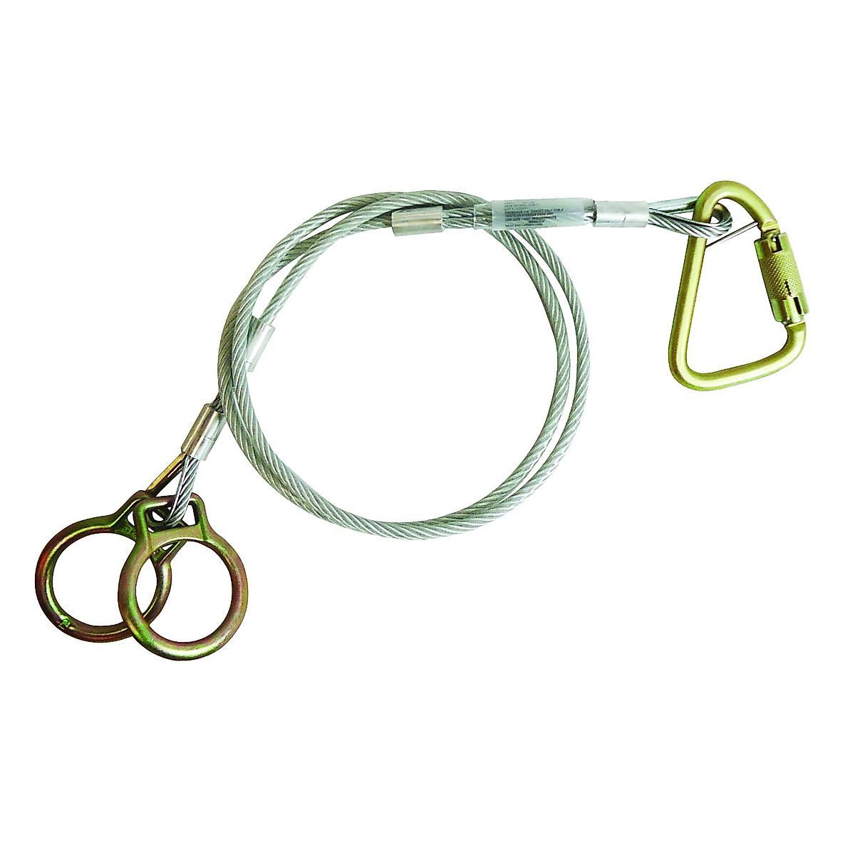 FallTech 84202DC3 Carabiner Sling Anchor -2 O-Rings and Carabiner, 1/4" Galvanized Cable, 3', Natural