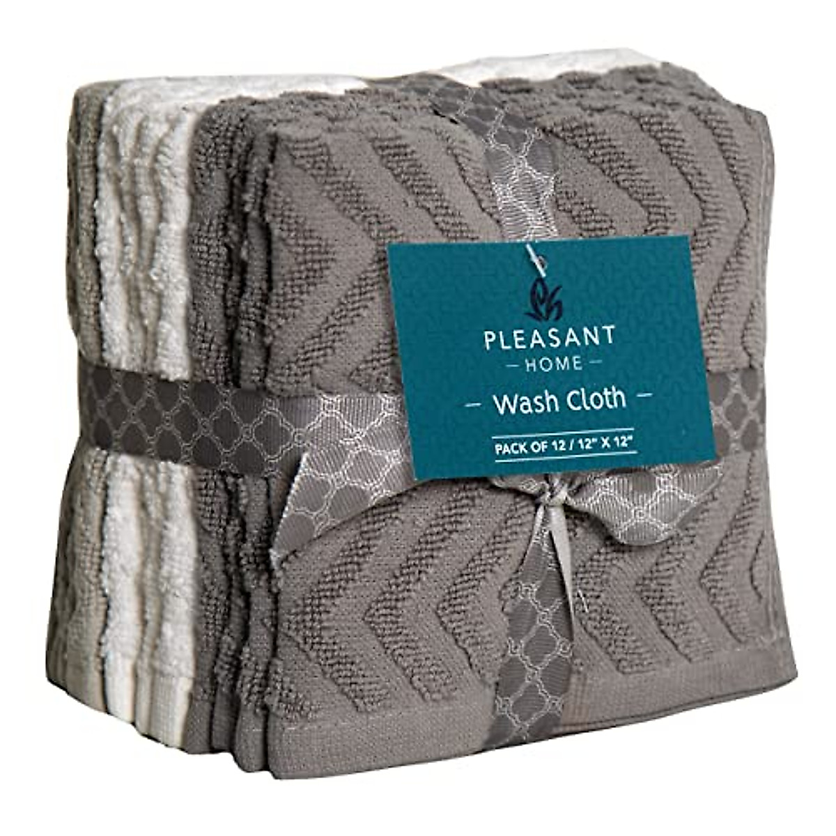 PH Pleasant Home Washcloths, 12 Pack (Gradient Greys, Chevrons)