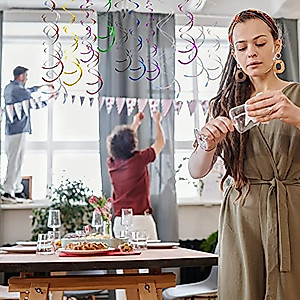 30 Pieces Iridescent White Hanging Swirls, Foil Swirl Hanging Decorations Plastic Steamers for Ceiling, Dangling Whirls Wedding Baby Shower Birthday Party Decorations