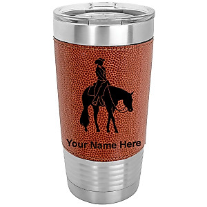 LaserGram 20oz Vacuum Insulated Tumbler Mug, Western Pleasure Horse, Personalized Engraving Included (Faux Leather, Basketball Style)