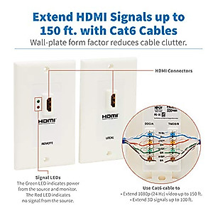 Tripp Lite HDMI over Dual Cat5/Cat6 Extender Wall Plate Kit with Transmitter and Receiver, TAA, 3 Year Warranty (P167-000),Multicolor