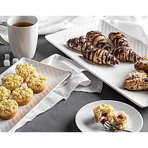 32 Pc. Square Basketweave Porcelain Dishes Set – White Dinner Plates, Bowls, Coffee Cups