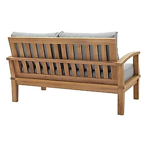 Modway EEI-1144-NAT-GRY-SET Marina Premium Grade A Teak Wood Outdoor Patio Loveseat, Natural Gray