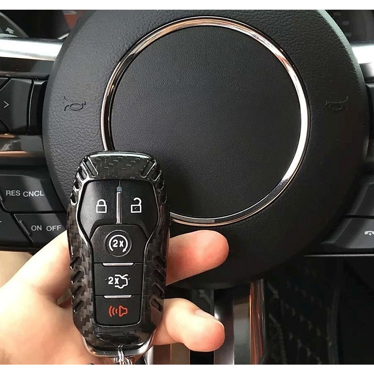 iJDMTOY Genuine Carbon Fiber Key Fob Protective Cover Case Compatible with Ford 4/5-Button Intelligent Access Key (Fusion Mustang Explorer MKZ MKX, etc)