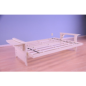 Cordova Futons Ocean Side Futon Antique White Finish Wood Frame - Arm Tray - Choice to add Drawers Underbed Storage (Frame Only)