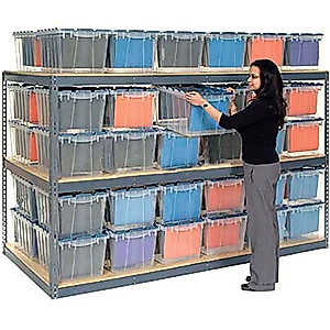 Global Industrial Record Storage Rack 48"W x 24"D x 84"H With Polyethylene File Boxes, Gray