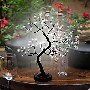 FUCHSUN Tabletop Tree Light Led Desk Lamp Artificial Tree for Home Office Decorative Branches for Party Halloween Holiday Battery USB Operated Bonsai with Timer (White Glow)