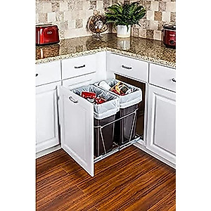Hardware Resources Double 35-Quart Trash Bin Cabinet Pullout System - 2 Black Waste, Recycling Bins - Easy-Installation Polished Chrome Ball-Bearing Garbage Slider, Door Mounting Kit - 17.5 Gallons