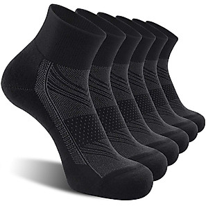 CelerSport 6 Pack Men's Ankle Socks with Cushion, Sport Athletic Running Socks, Black, Medium