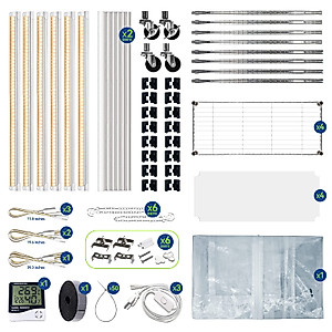 Monios-L Indoor Greenhouse with Grow Light and Shelf,Mini Greenhouse with 4-Tier Metal Plant Stand,Full Spectrum Growing Lamps with Clear Cover Tent for Seed Starter System,(35Lx14Wx61H)