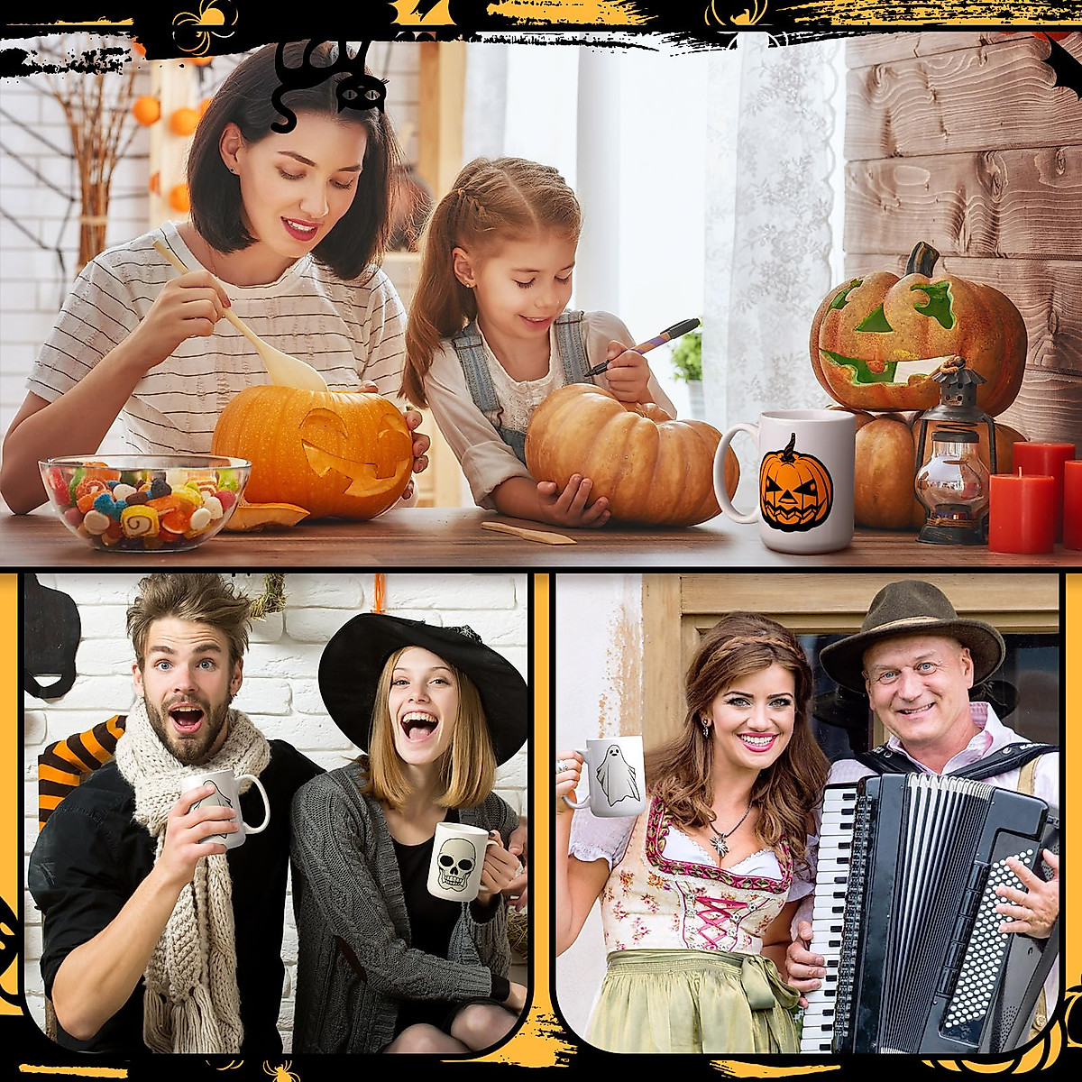 Lallisa 4 Pieces Halloween Mug Set Halloween Coffee Mug 15oz Halloween Mugs Pumpkin Mug Ghost Mug Fall Coffee Mugs Gift for Kids Women Men Thank You Gifts Fall Decoration for Kitchen Office Home