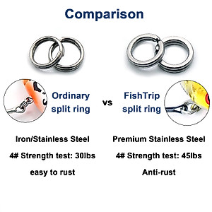 FishTrip Split Rings Fishing 200Pcs Stainless Steel Heavy Duty Split Ring Pliers Saltwater Treble Hooks Terminal Tackle Connector