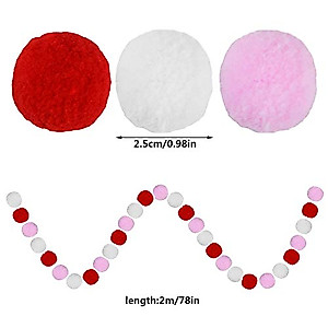 Jmkcoz Christmas Valentine's Day Felt Ball Garland Felt Banner Pom Pom Garland Decoration, 90 Pcs Pompom Balls Hanging Bunting Ornament for Mother's Day Wedding Birthday New Year Party Tree Wall Decor