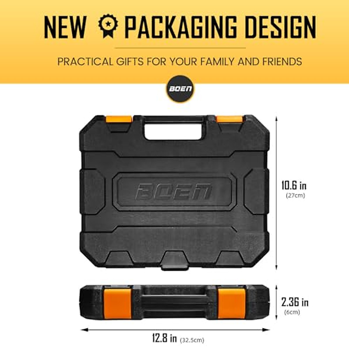 BOEN 19-Piece 1/2" Drive Deep Impact SAE Socket Set, 3/8"-1-1/4", Cr-V Steel, Extensions, Joint, Adapter - Meets ANSI