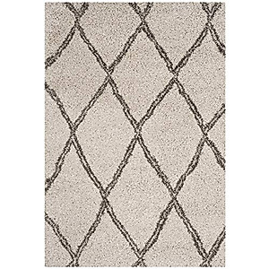 SAFAVIEH Hudson Shag Collection 5'1" x 7'6" Ivory/Grey SGH329A Moroccan Trellis Non-Shedding Living Room Bedroom Dining Room Entryway Plush 2-inch Thick Area Rug