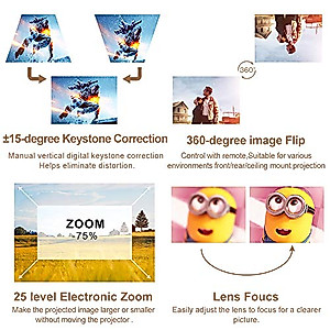 EUG 5000Lumens LCD LED Projector 1080P HD Supported 200" Display Multimedia WXGA Home Theater Projector with HDMI Cable Compatible with Laptop TV Stick Chromecast Roku Xbox Wii Outdoor Movie Proyector