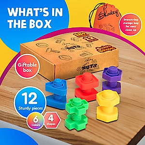 Skoolzy Plastic Nuts and Bolts 12 Piece - Kids Nuts and Bolts - Toddler Engineering Toys for 18+ Months - Screw Toys for Toddlers