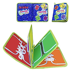 FAONIE Toddler Busy Board Toddler Early Learning Toys Basic Life Skills Learn to Dress Board Book - Zipper, Snap, Button, Buckle, Lace & Tie