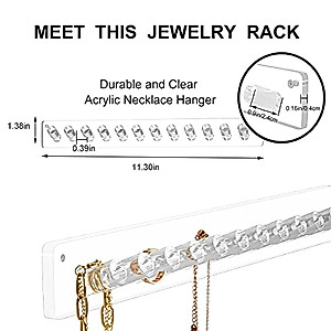 AITEE Necklace Holder, Acrylic Necklace Organizer Wall Mounted with 12 Hooks, for Hanging Necklace, Jewelry, Bangles, Bracelets and Rings, Best Gifts for Girls and Women(2 PACK)