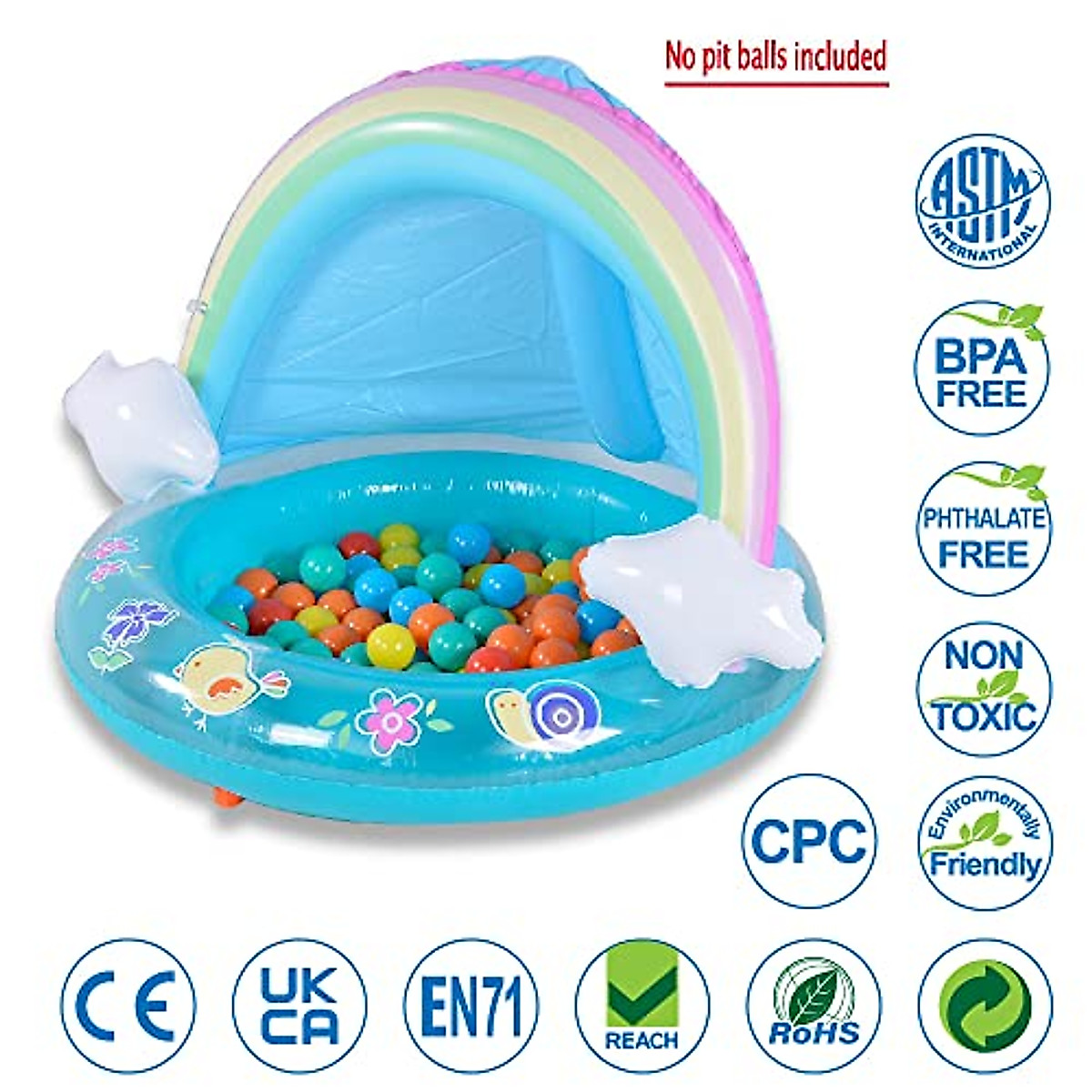 Baby Pool, Rainbow Splash Pool with Canopy, Spray Pool of 40 Inches, Water Sprinkler for Kids, for Ages 1-3