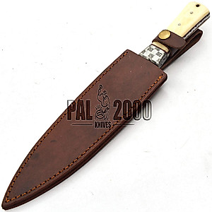 PAL 2000 KNIVES DAM-9719 Custom Handmade Forged Damascus Steel Fixed Blade Hunting Dagger Sharp Edge Knife With Sheath