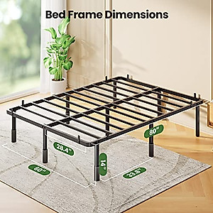 Marsail Queen Size Bed Frame, 14-Inch High Platform Bed with Steel Slat Support, Mattress Stoppers & Rounded Corners, Heavy-Duty Metal Platform, 1600 lbs Max Weight, No Box Spring Needed, MSBFQ02
