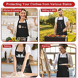 SHEOMERN 3 Pcs Dual Waterproof Oilproof Kitchen Chef Aprons with 4 Pockets for Men Women, Adjustable Soft Anti-Tear Cooking Bib Apron for Baking Grilling BBQ Painting Cleaning (Black)