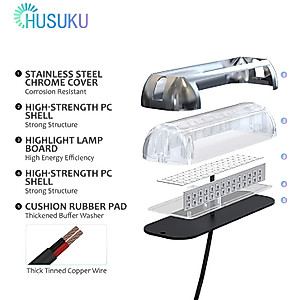 HUSUKU SOOP3 Plus (2.0) 84LED 180° Marine Led Lights Underwater Boat Light Upgraded Waterproof Stainless Steel High Luminance Unique Design (White) 1 PCS