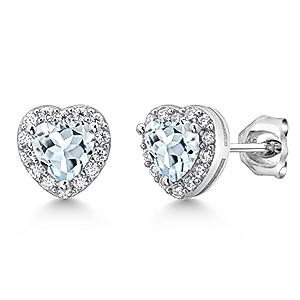 Gem Stone King 925 Sterling Silver 5MM Heart Shape Gemstone Birthstone and White Moissanite Halo Earrings | Heart Earrings For Women