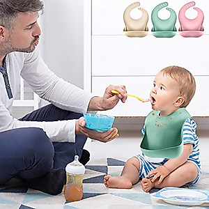 Silicone Bibs for Babies &Toddler, Waterproof PBA-Free Easy Clean Feeding Bibs (6-72months)